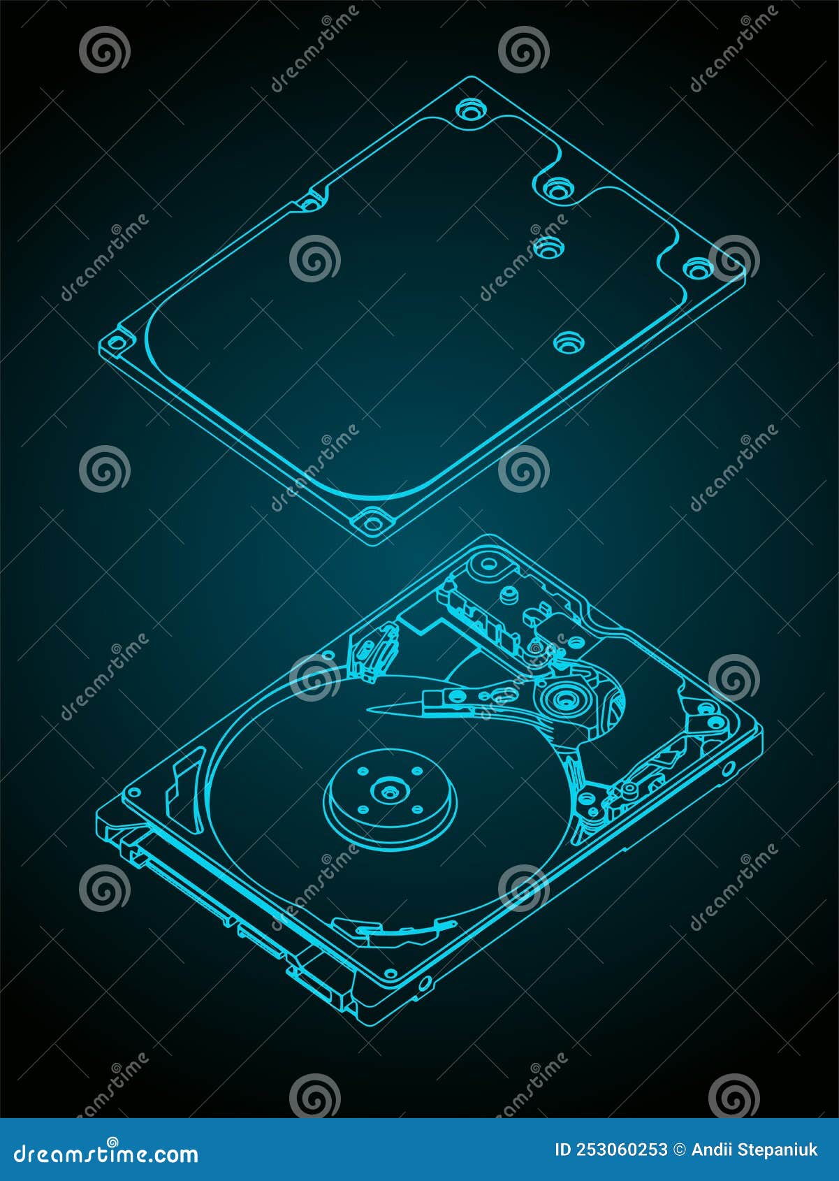 Hard Disk Drive Isometric Blueprints Stock Vector - Illustration of ...