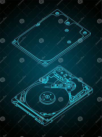 Hard Disk Drive Isometric Blueprints Stock Vector - Illustration of ...