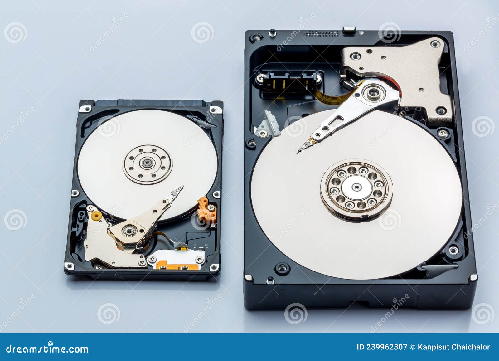 Hard Disk Drive and Open Cover. Computer Hardware, Hard Disk, Storage Device. Detail of the ...