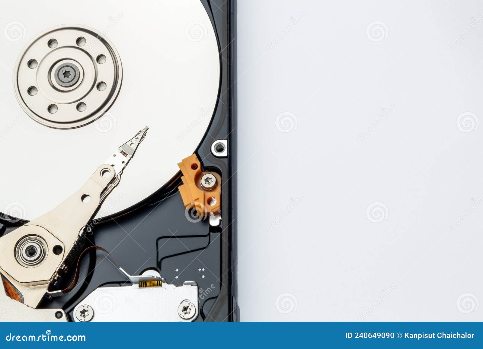 Hard Disk Drive and Open Cover. Computer Hardware, Hard Disk, Storage Device. Detail of the ...