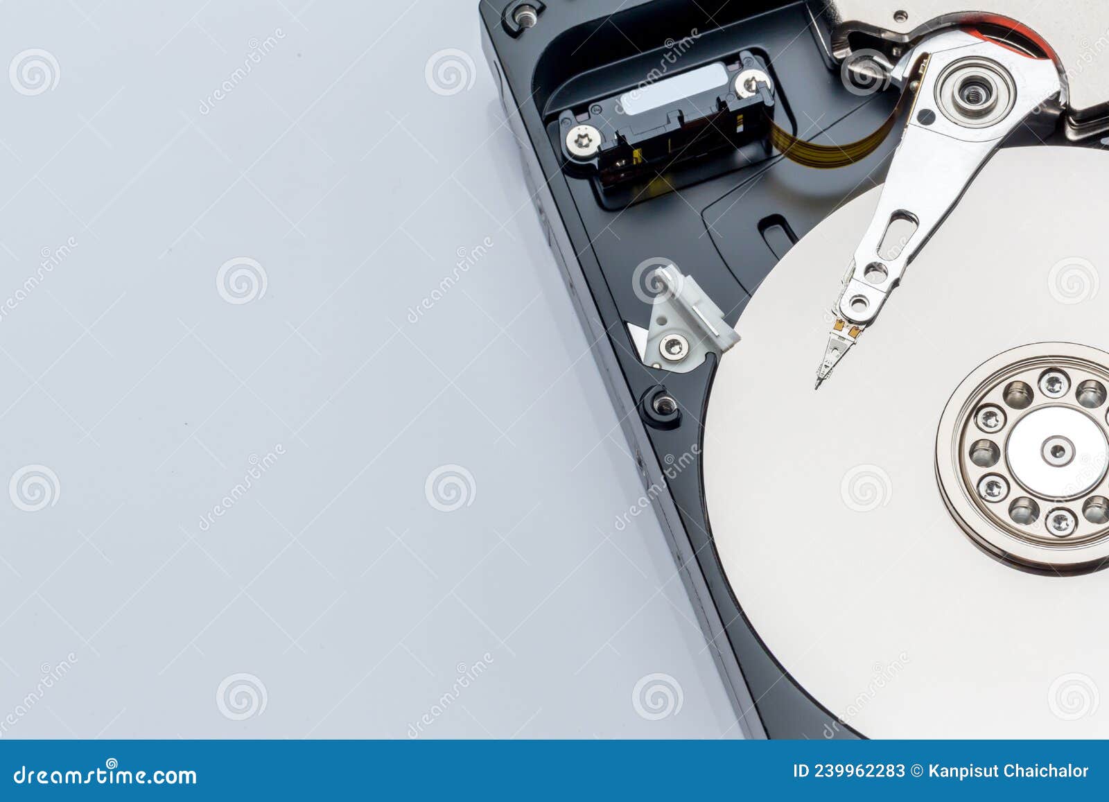 Hard Disk Drive and Open Cover. Computer Hardware, Hard Disk, Storage Device. Detail of the ...