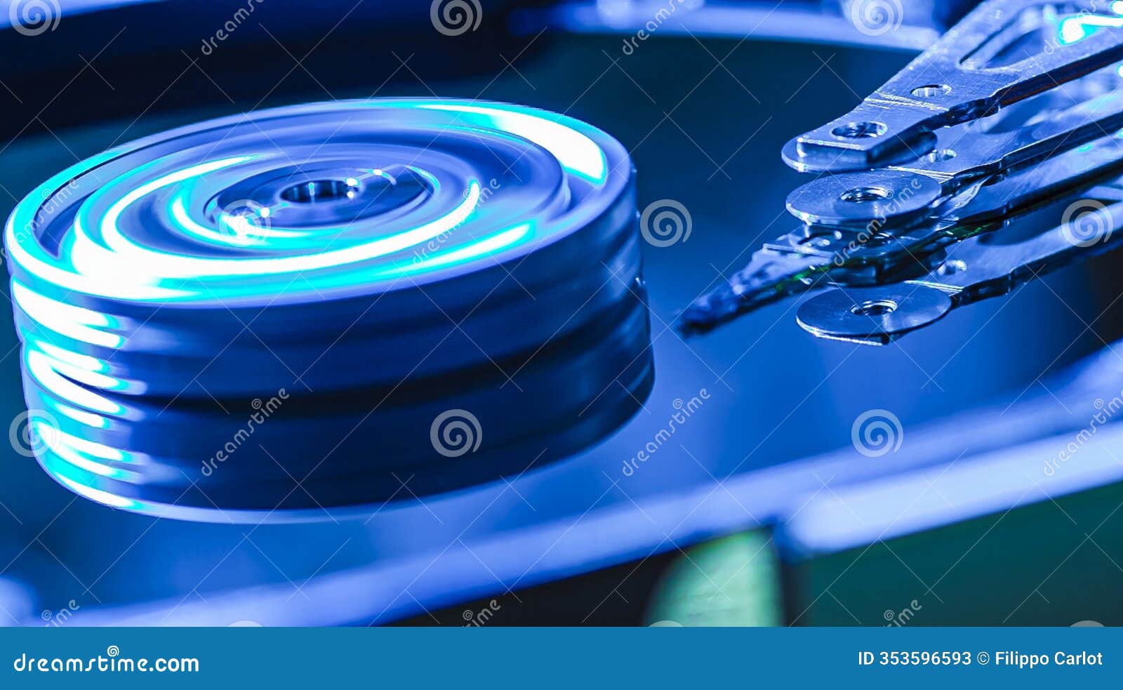 Hard Disk Drive Reading Data with Blue Light Effect Stock Illustration ...