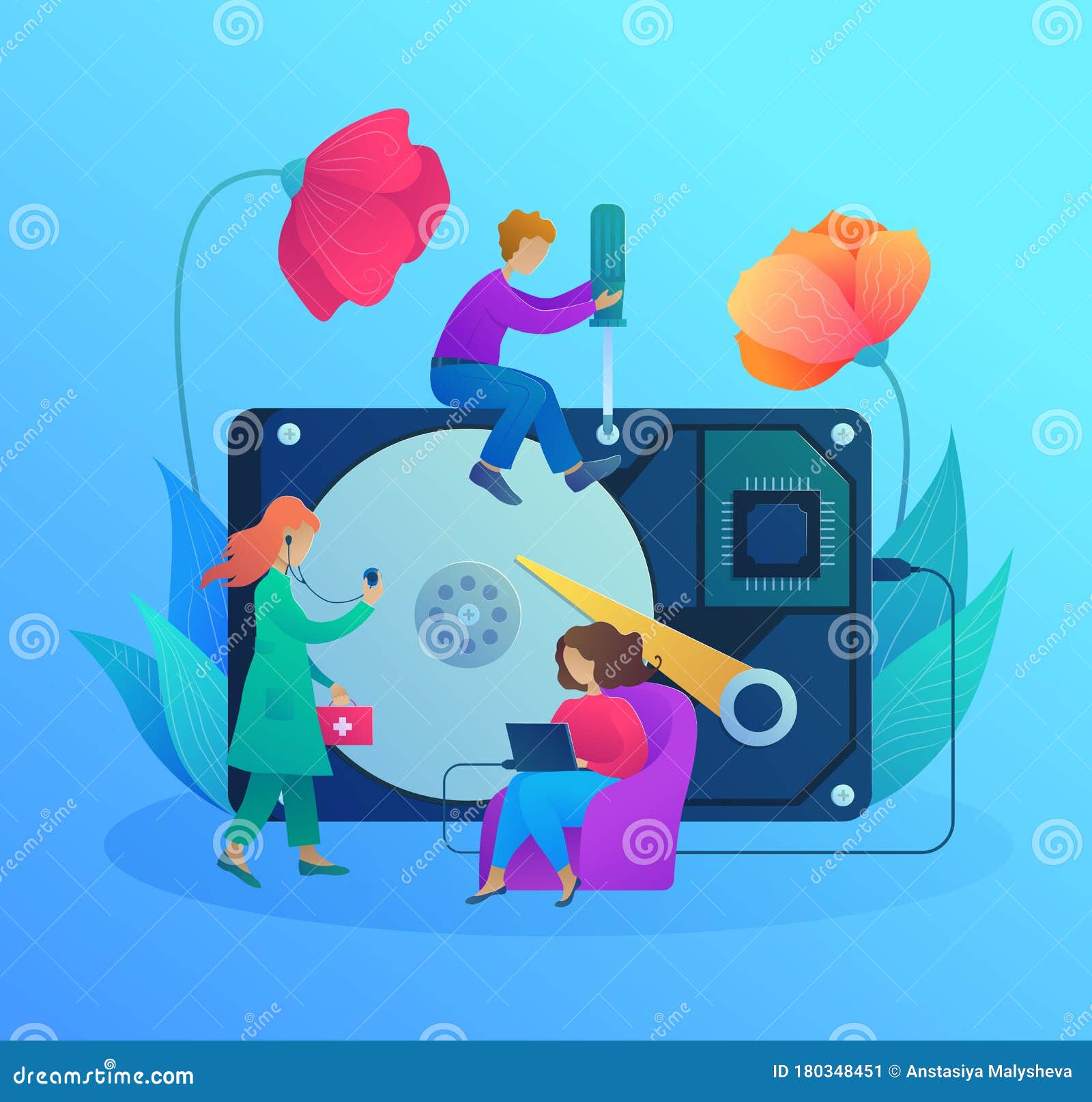 Hard Disk Drive Repair Banner in Cartoon Style Stock Vector ...