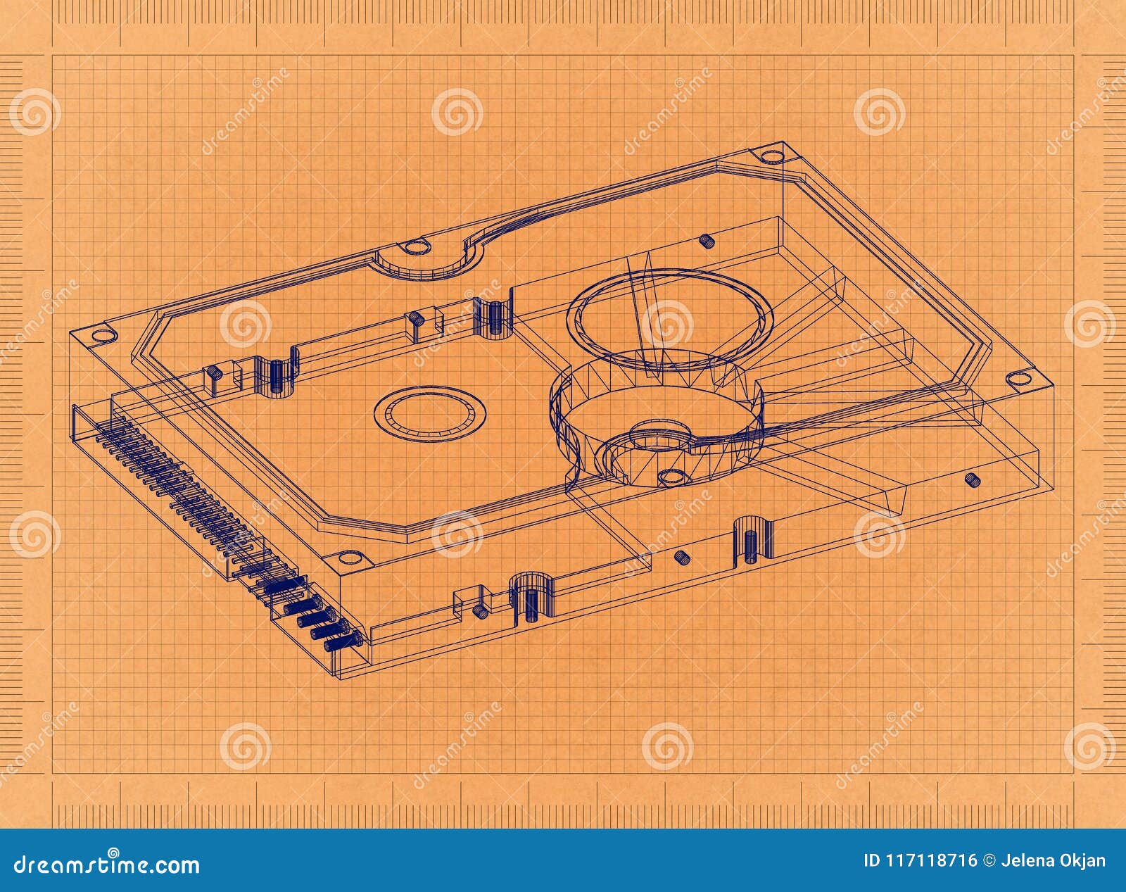 Hard Disk Drive - Retro Blueprint Stock Illustration - Illustration of ...
