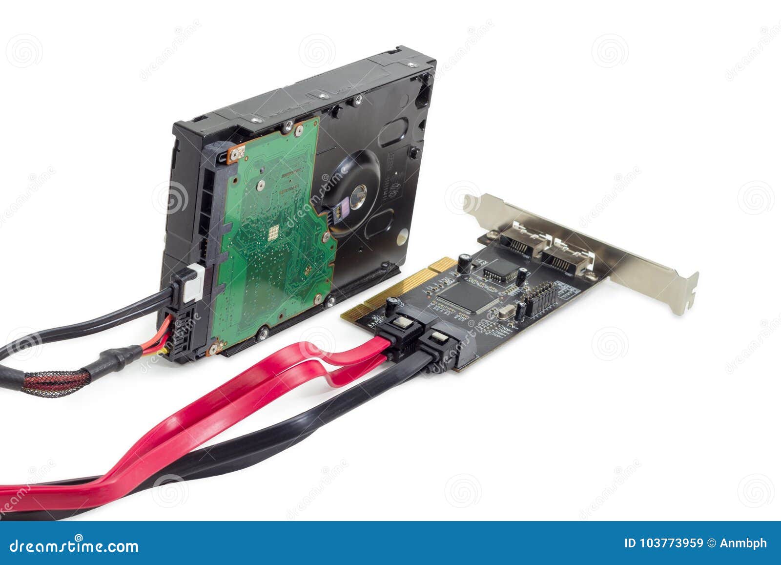Hard Disk Drive And Disk Array Controller Card With Cables Stock Photo ... Hard Disk Drive And Disk Array Controller Card With Cables Stock Photo ...
