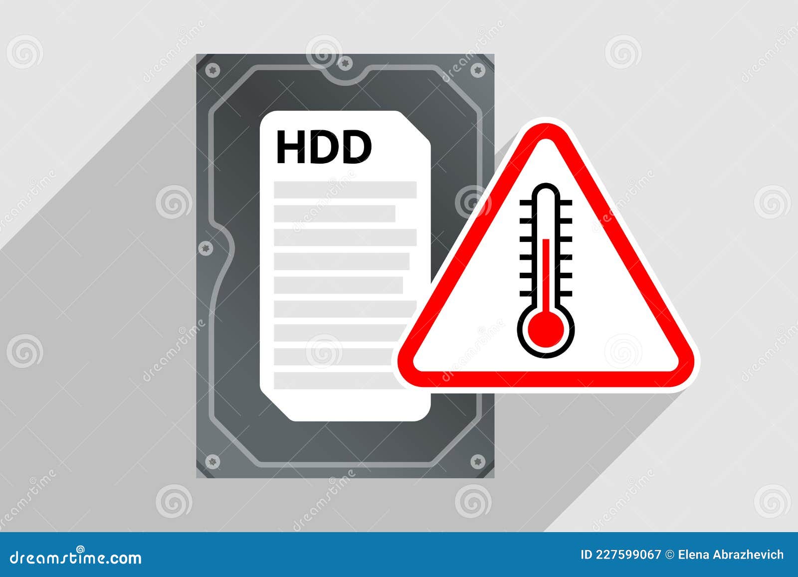 Hard Disk Drive and Warning Triangular Sign with Thermometer Icon Stock ...