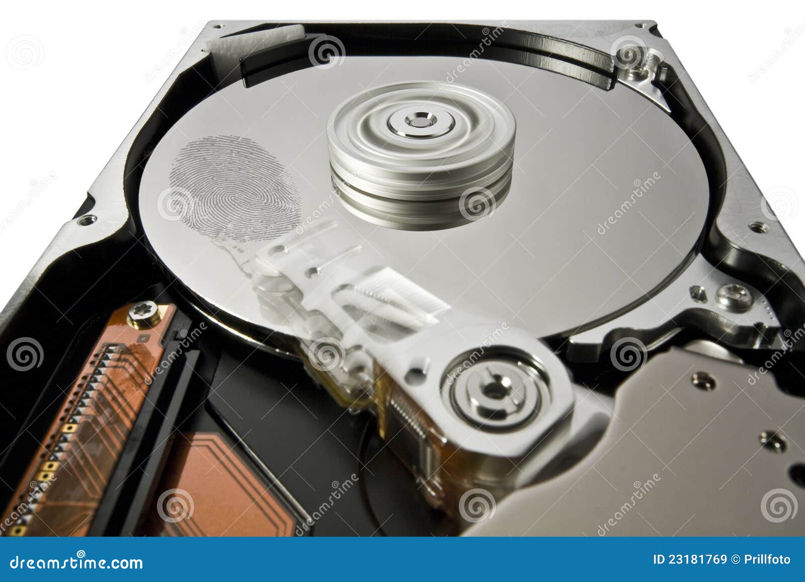 Hard disk and fingerprint stock image. Image of electronics - 23181769
