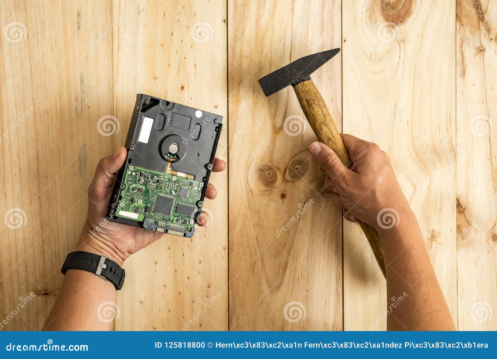 Hard Disk HDD and Hammer on the Hands Ready for Destruction Stock Photo ...