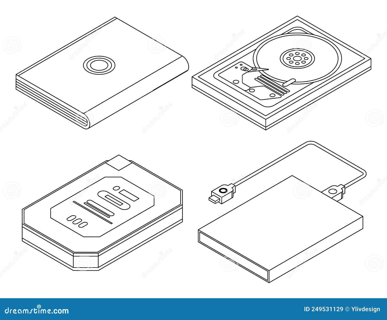Hard Disk Icons Set Vector Outine Stock Vector - Illustration of system ...