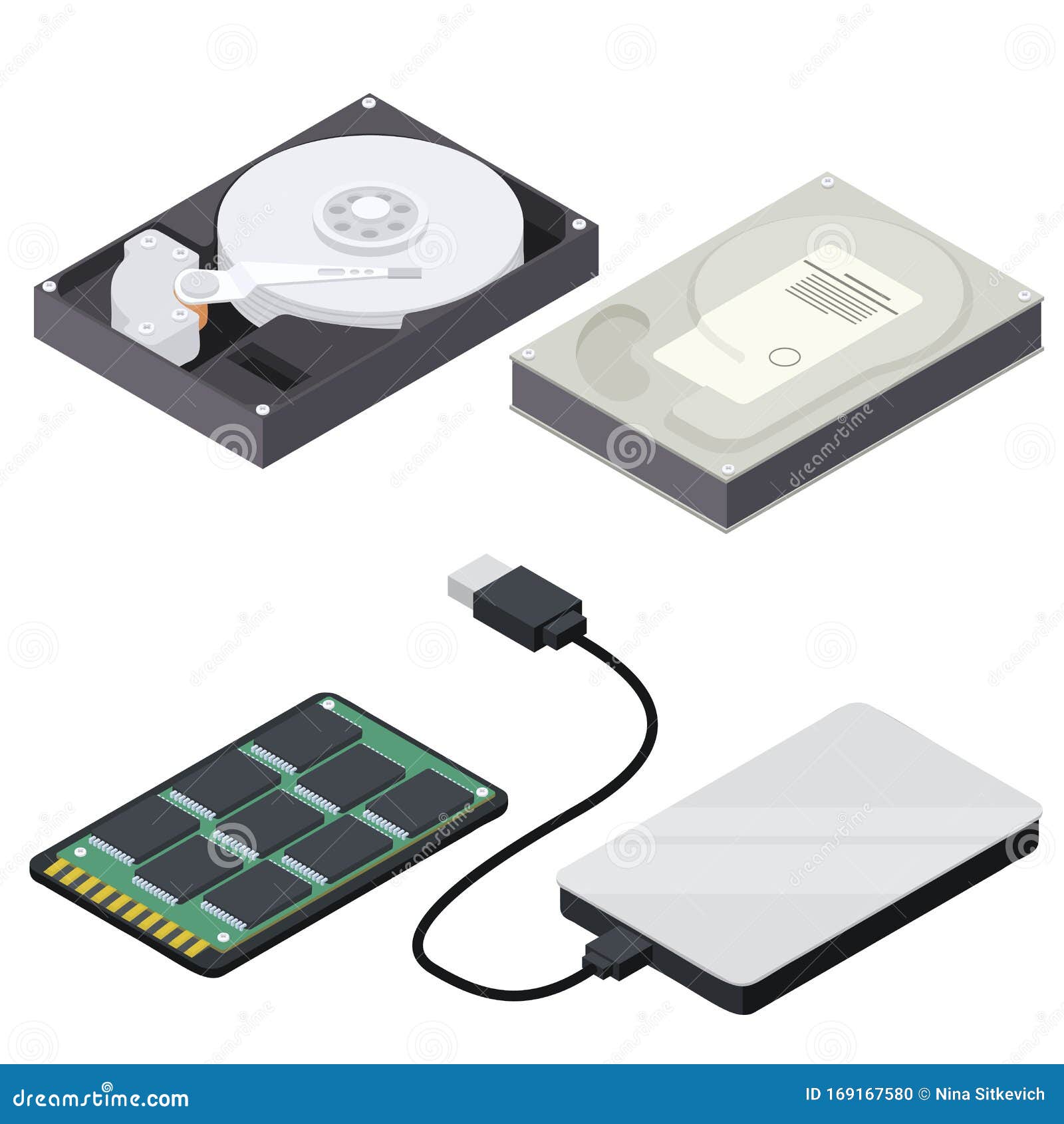 Hard Disk Icons Set, Isometric Style Stock Vector - Illustration of ...