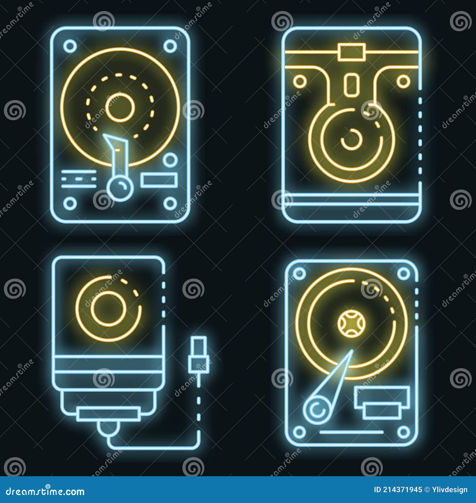Hard Disk Icons Set Vector Neon Stock Vector - Illustration of space ...