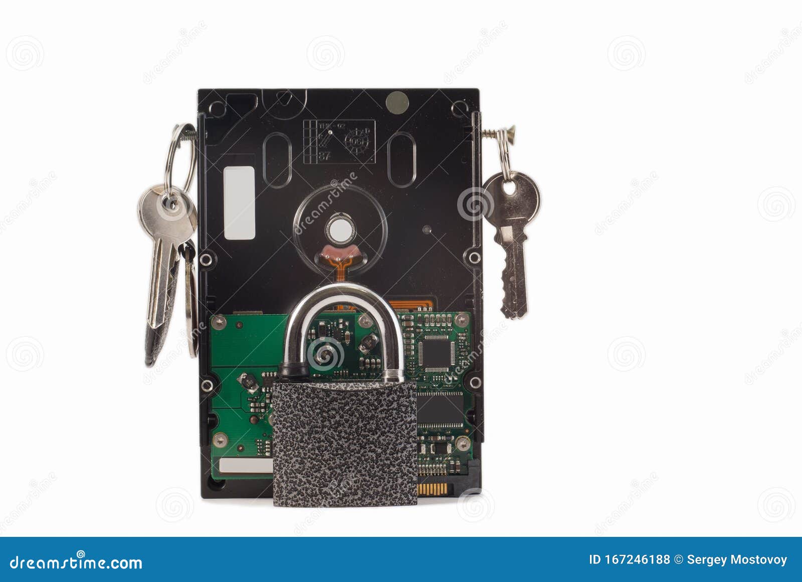Hard Disk, Keys and Padlock on a White Background. the Lock is Locked ...