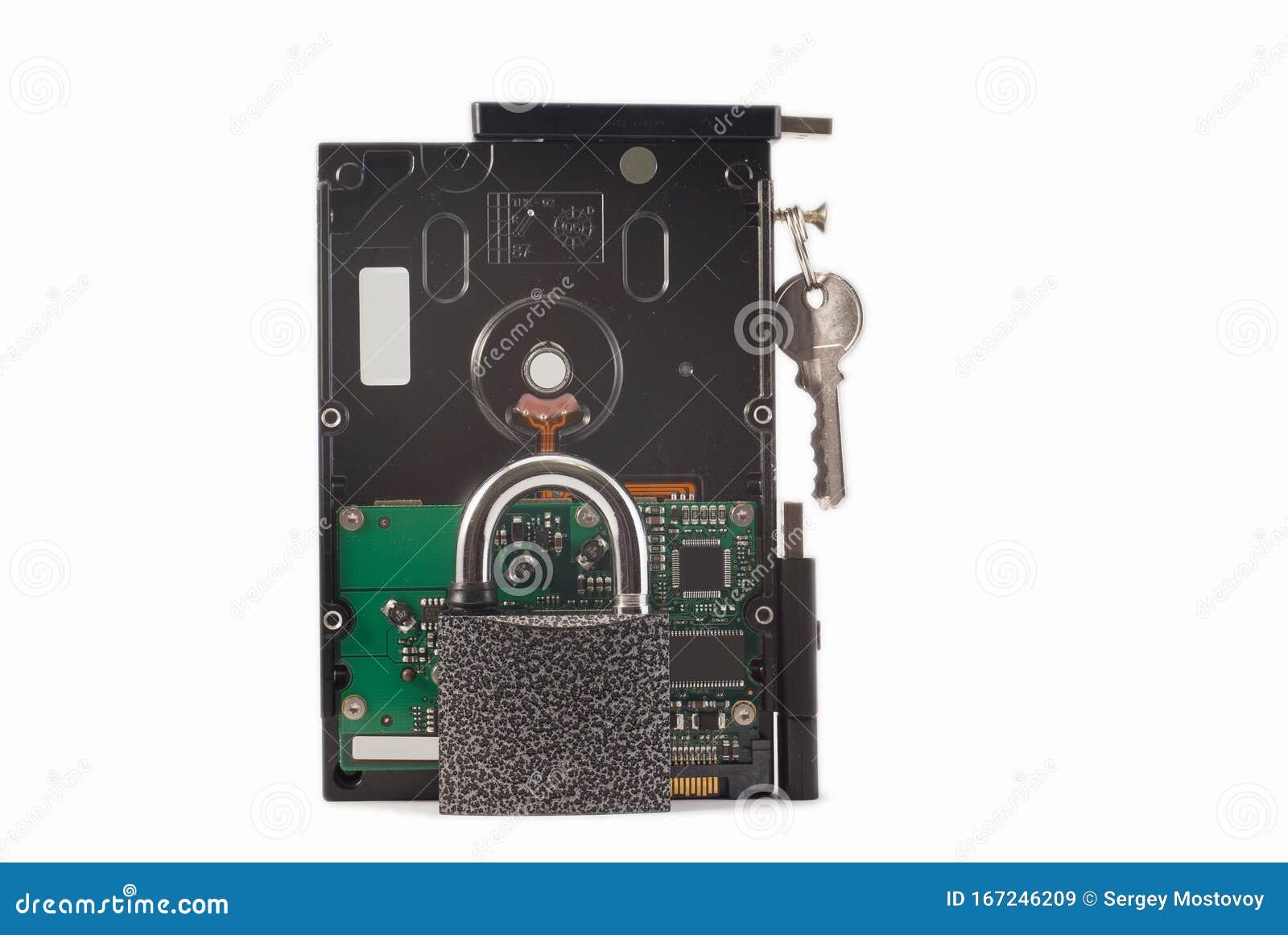 Hard Disk, Keys and Padlock on a White Background. the Lock is Locked ...