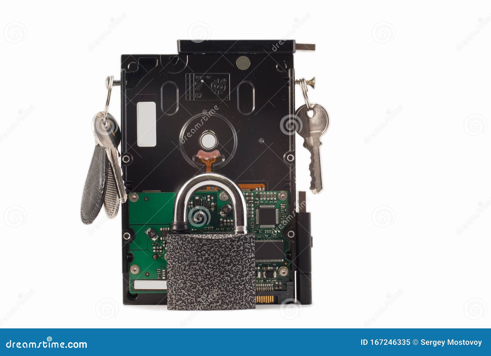 Hard Disk, Keys and Padlock on a White Background. the Lock is Locked ...