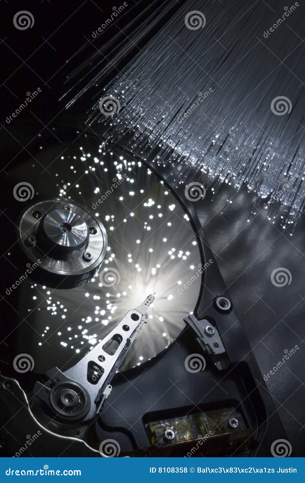 Hard Disk with Optical Fibers Stock Photo - Image of storage, round ...