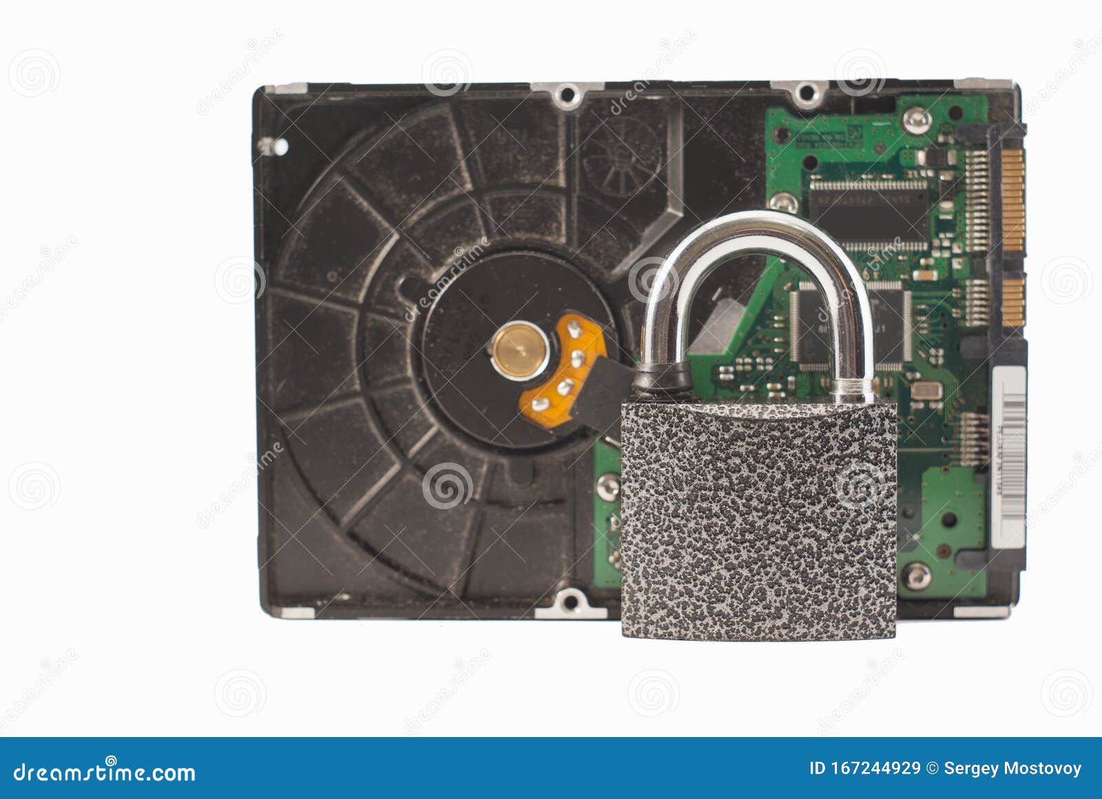 Hard Disk and Padlock on a White Background. the Lock is Locked Stock ...