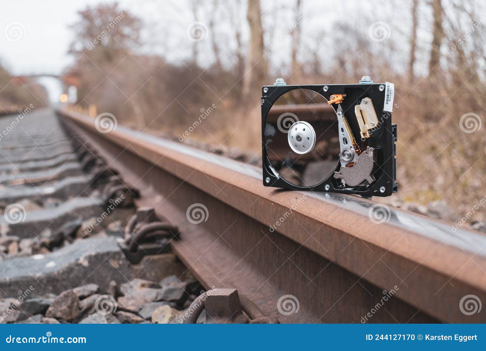 Hard Disk Stands on the Rails of the Railroad Stock Photo - Image of ...