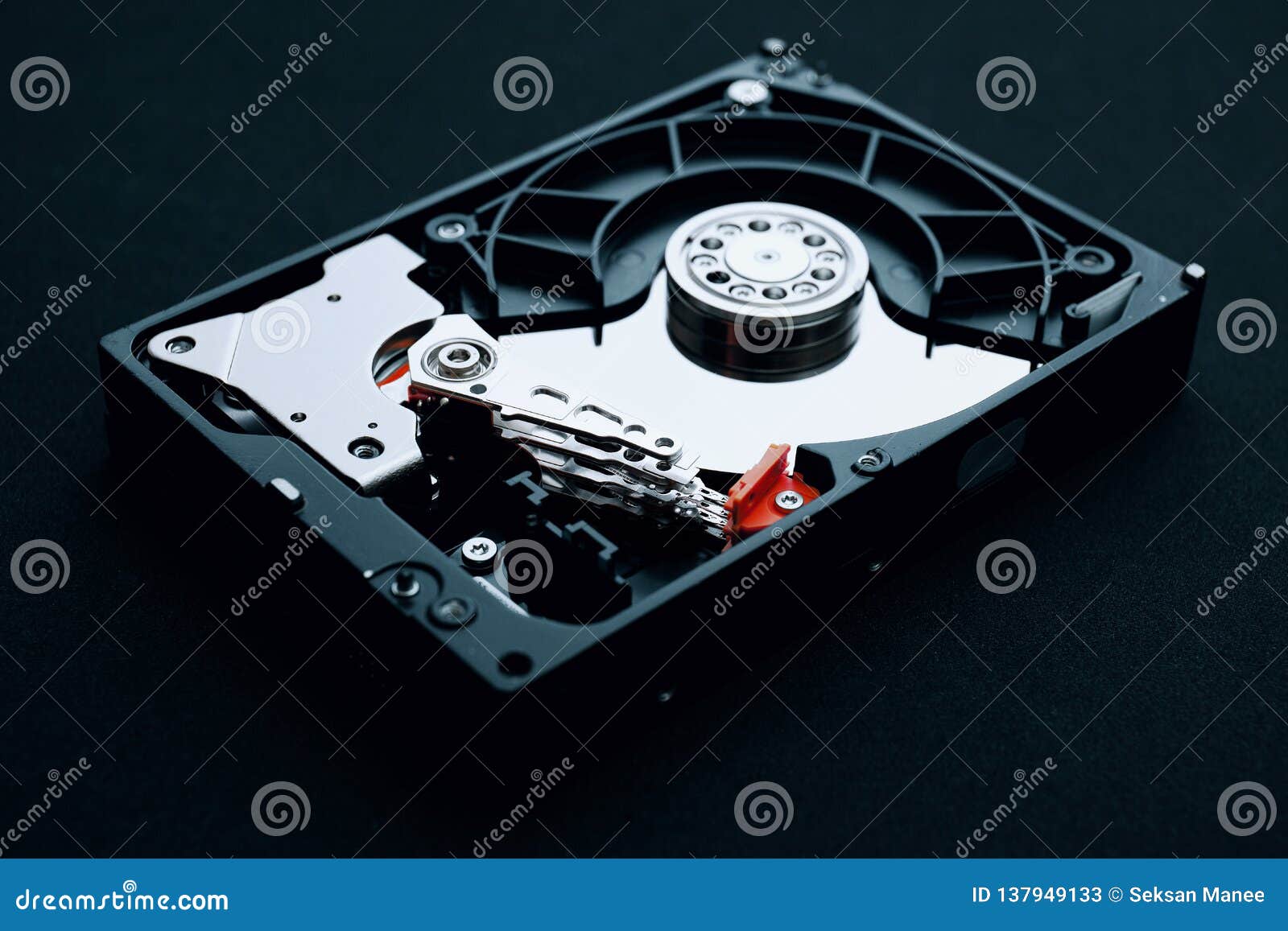 Hard Drive Assembly Uncovered, Arm Head and Platters Stock Image ...