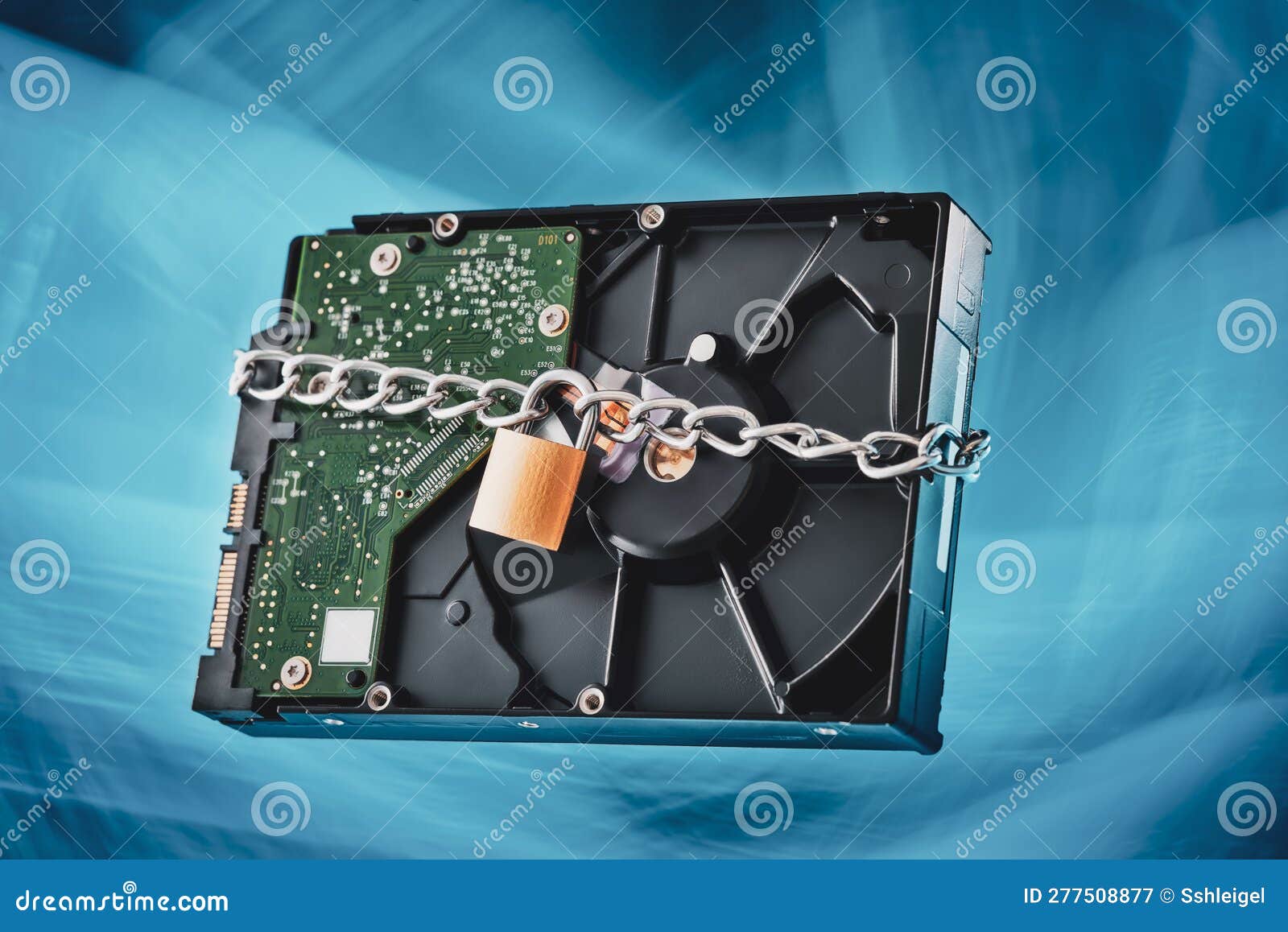 The Hard Drive Is Chained And Locked. Abstract Blue Background Royalty ...
