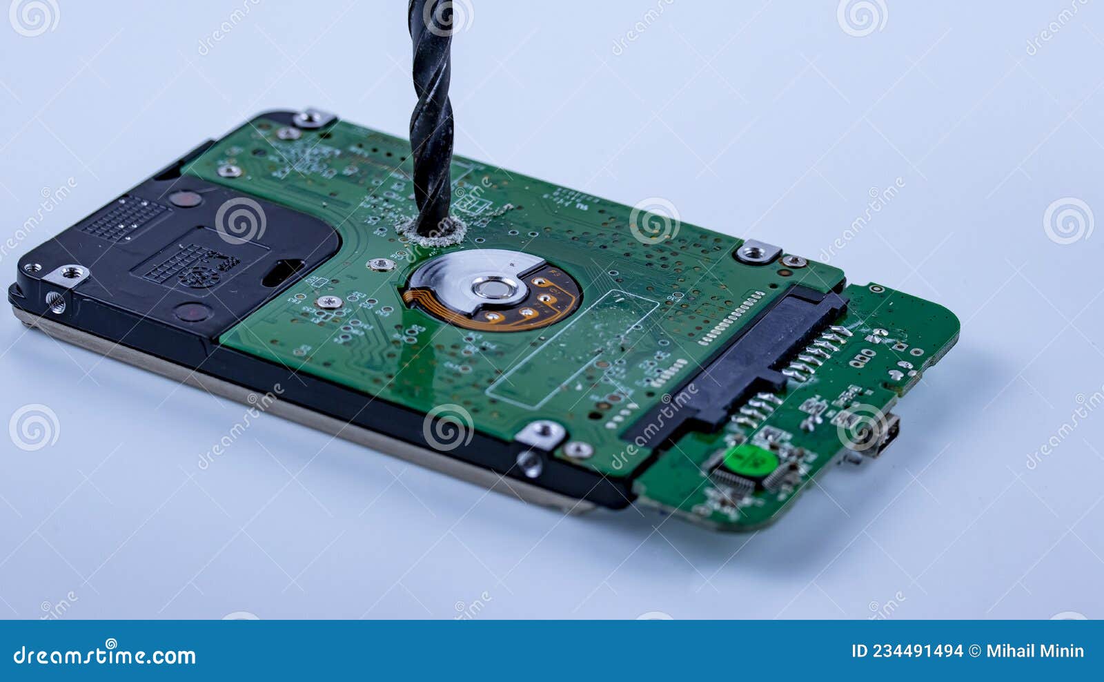 The Hard Drive from the Computer is Drilled with a Large Drill, Macro ...
