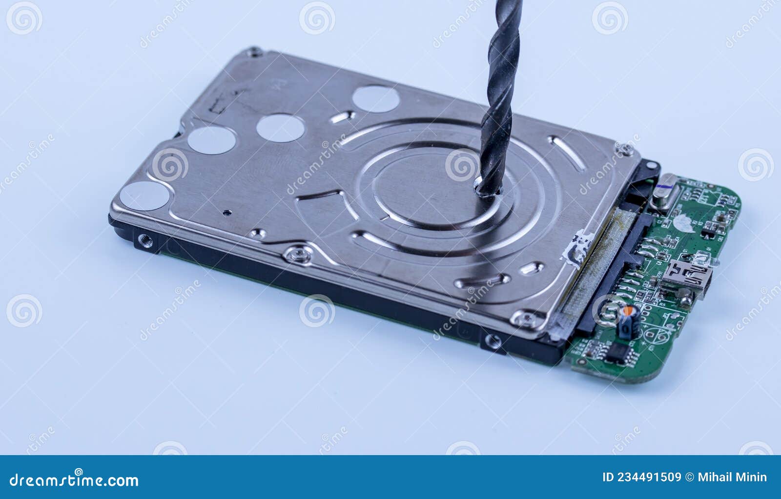 The Hard Drive from the Computer is Drilled with a Large Drill, Macro ...