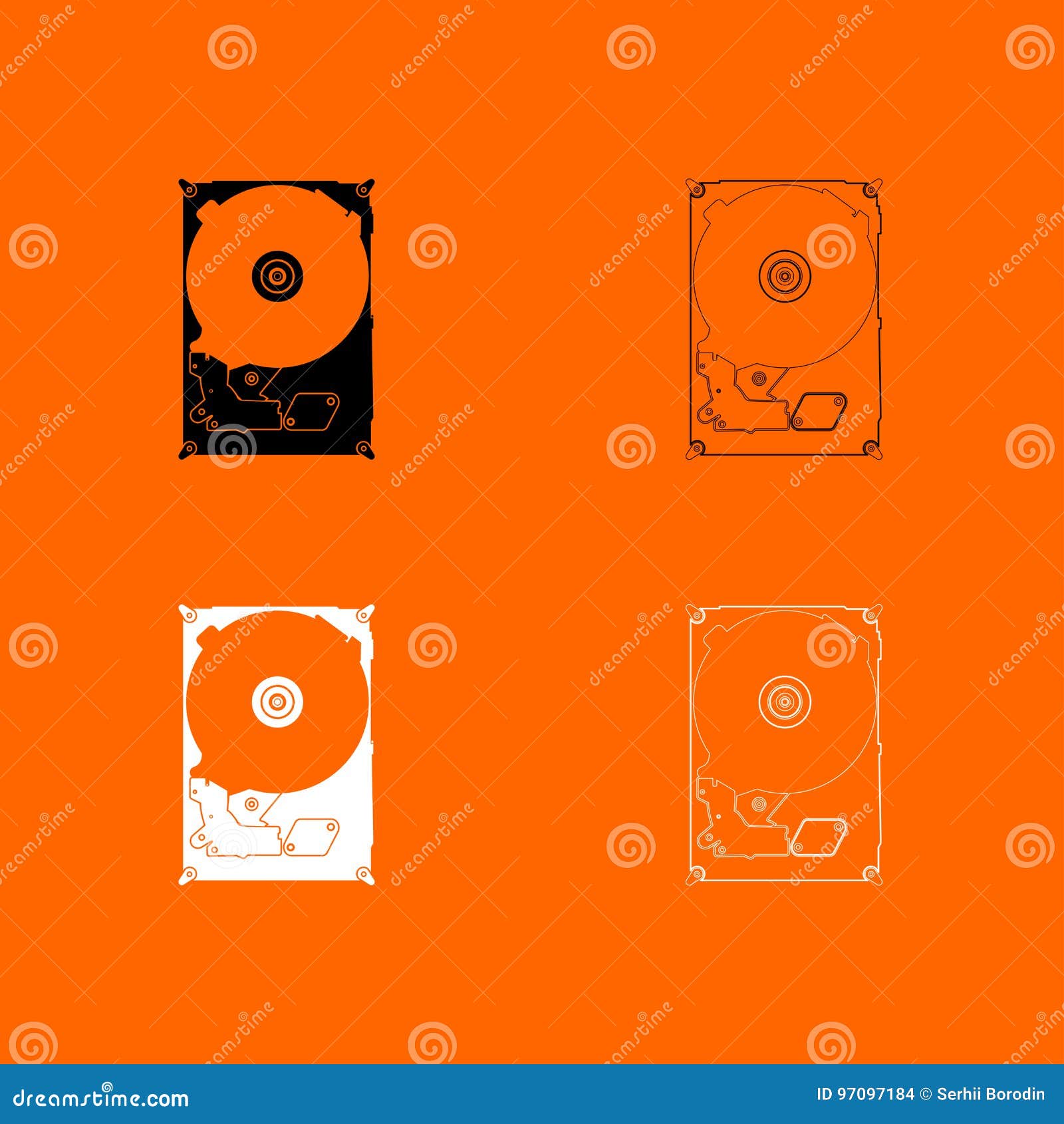 Hard Drive Disk Black and White Set Icon . Stock Vector - Illustration ...