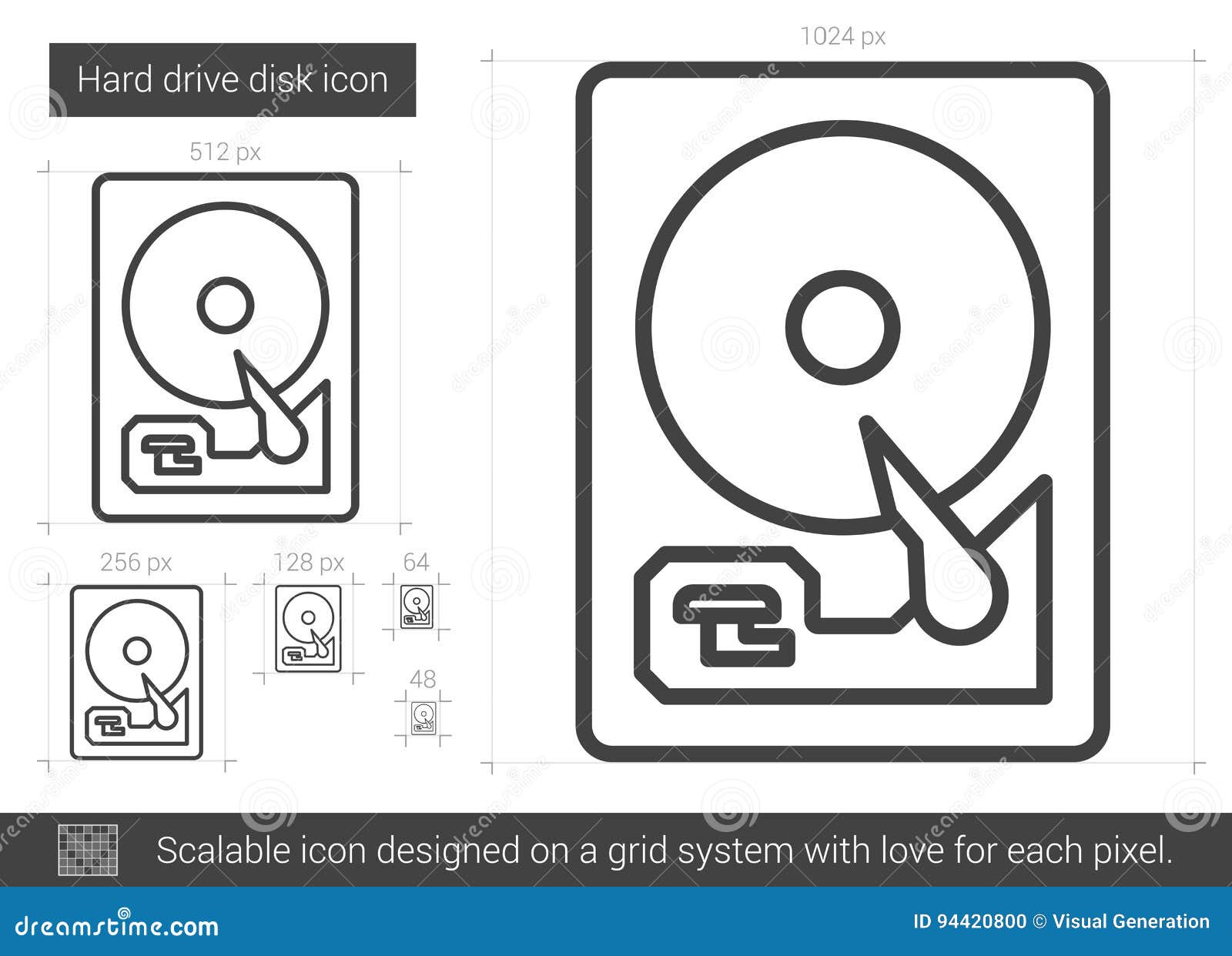Hard drive disk line icon. stock vector. Illustration of internal ...