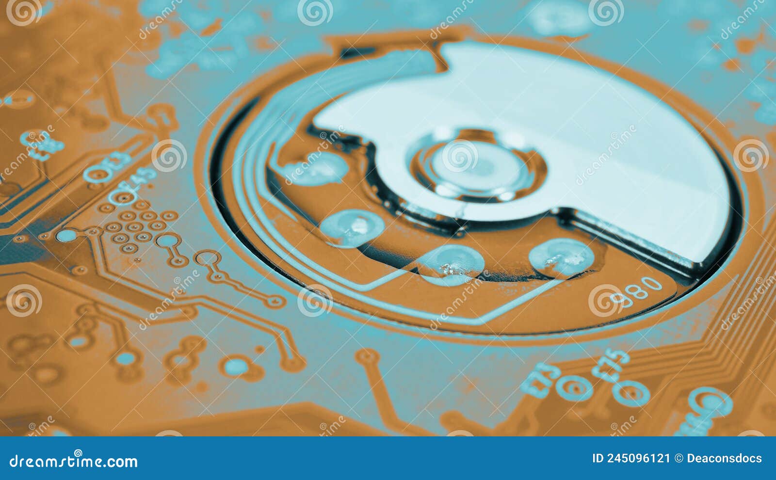 Hard Drive HDD Printed Circuit Board PCB Closeup. Conductive Patterns ...