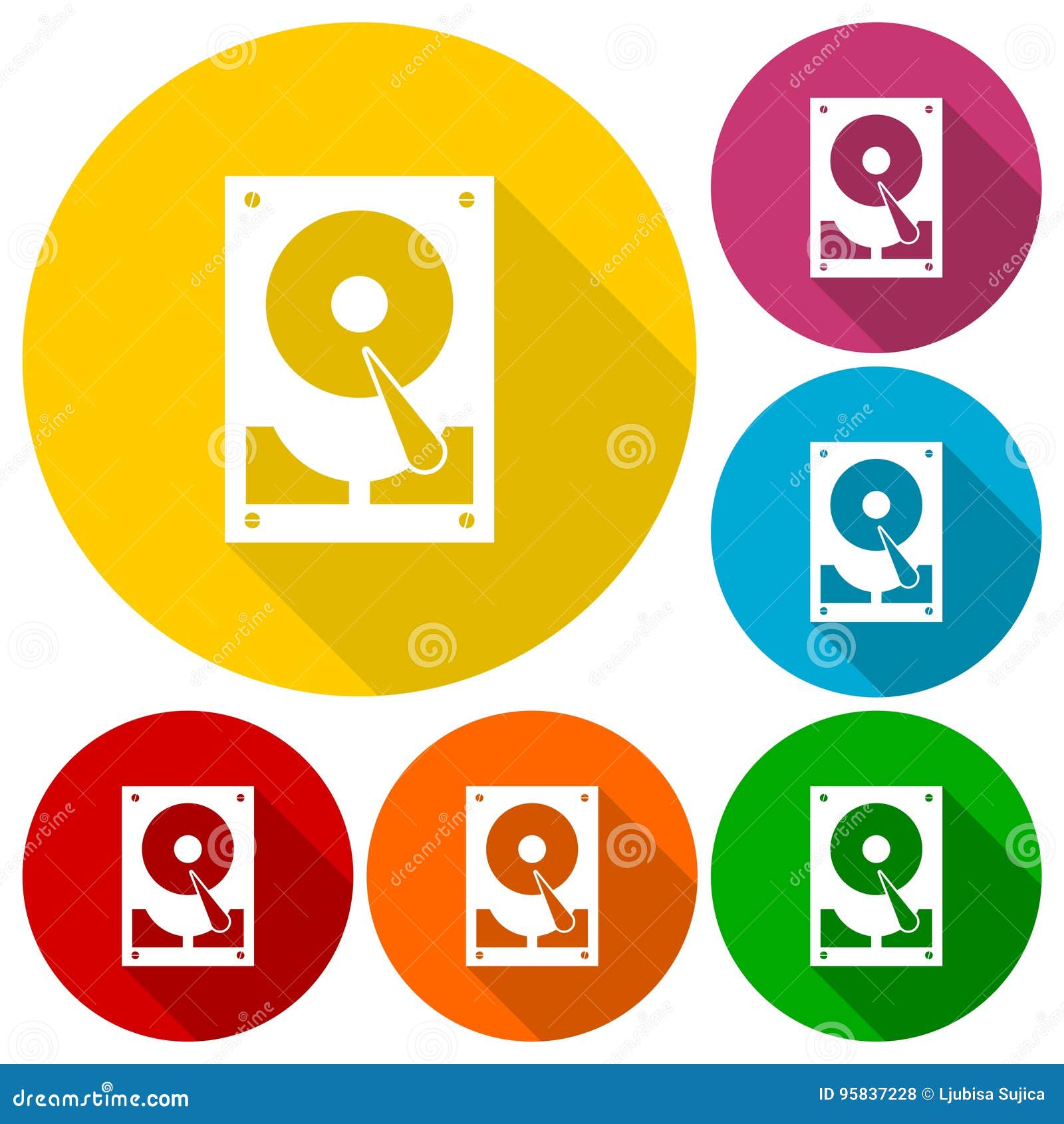 Hard Drive Icons Set with Long Shadow Stock Vector - Illustration of ...