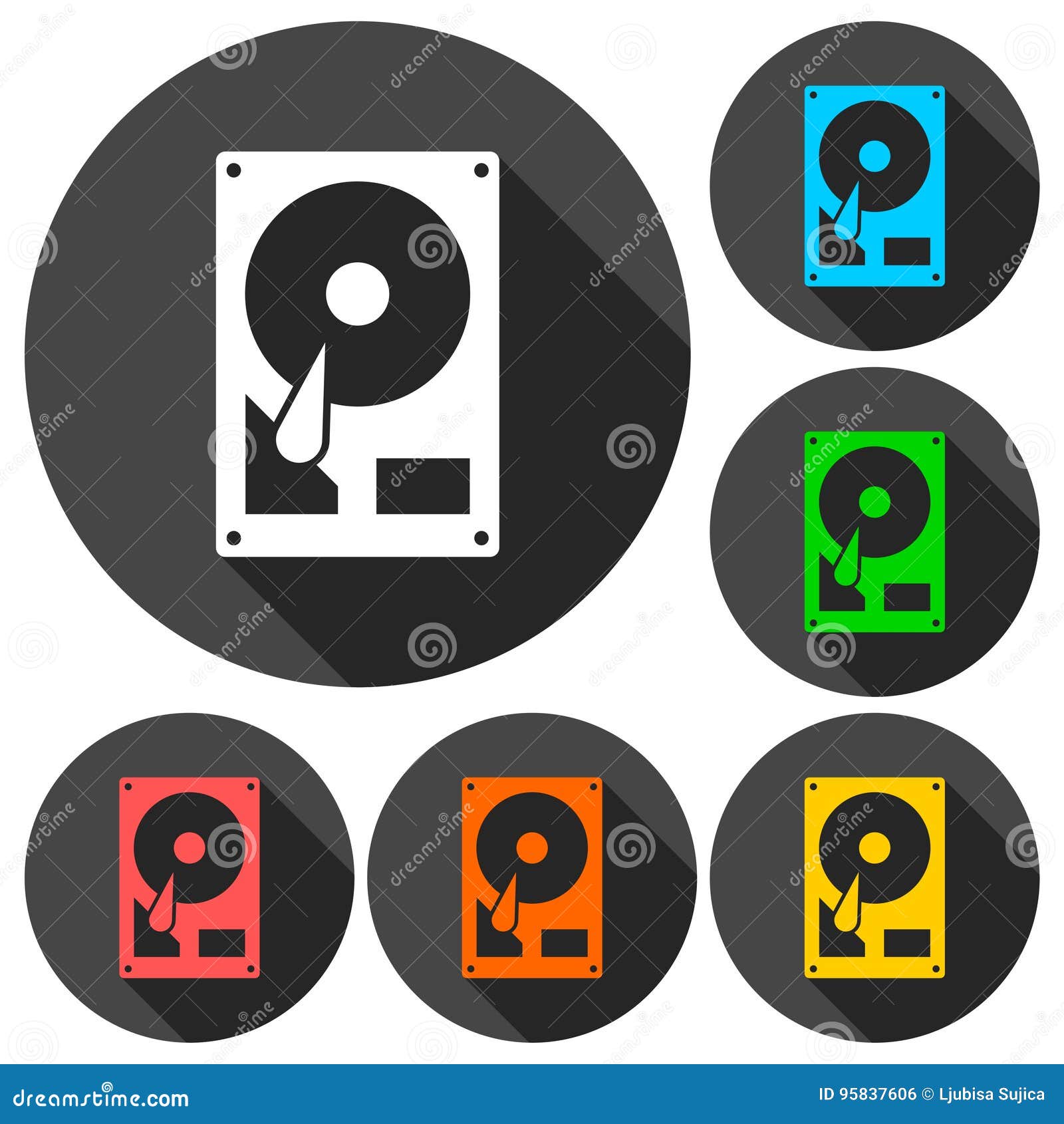 Hard Drive Icons Set with Long Shadow Stock Vector - Illustration of ...