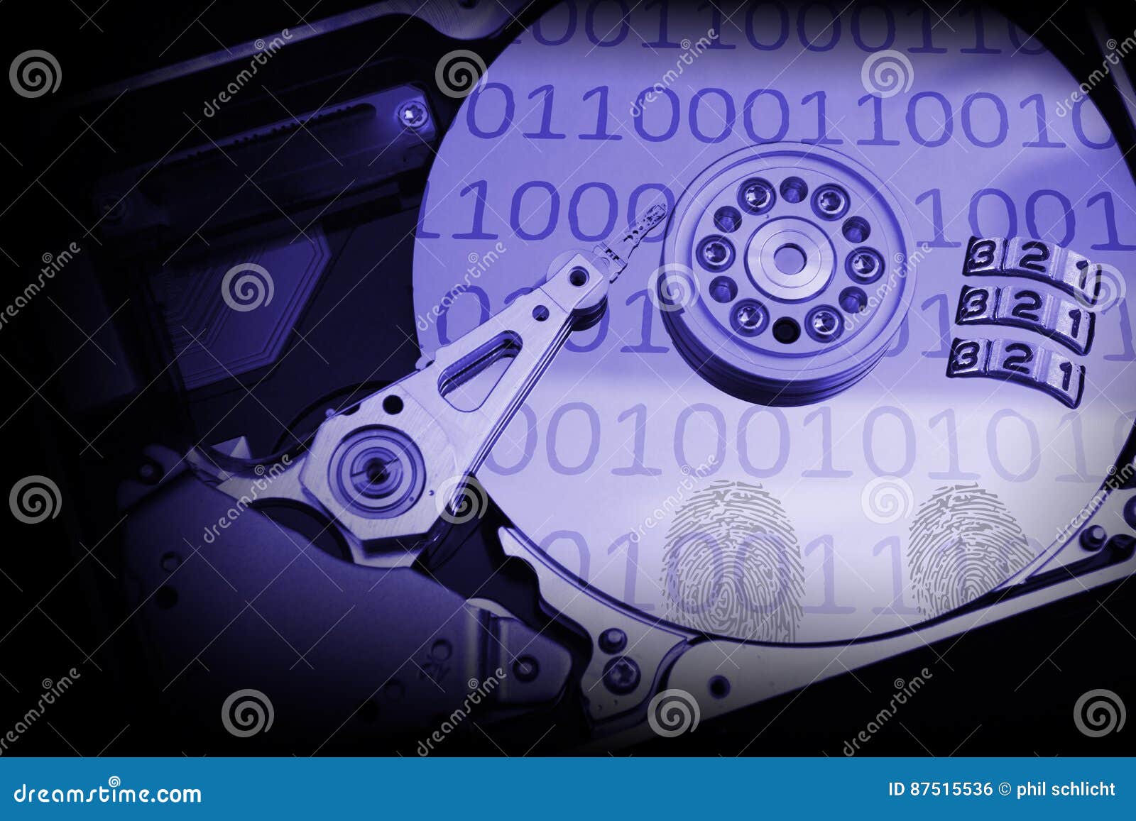 Hard Drive with Lock and Fingerprints Stock Photo - Image of security ...
