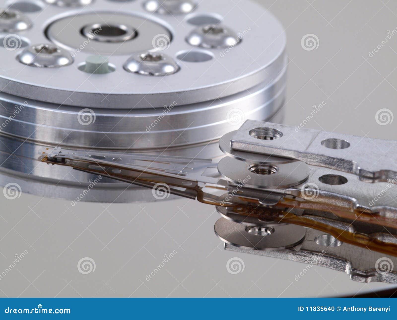 Hard Drive Platter and Head in Front Stock Photo - Image of hard ...
