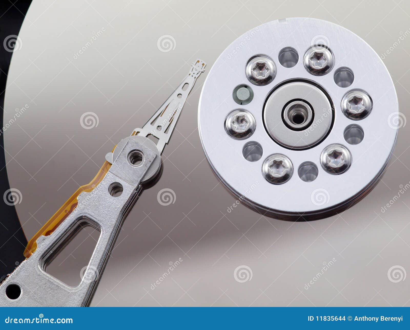 Hard Drive Platter and Head Top View Stock Photo - Image of hardware ...