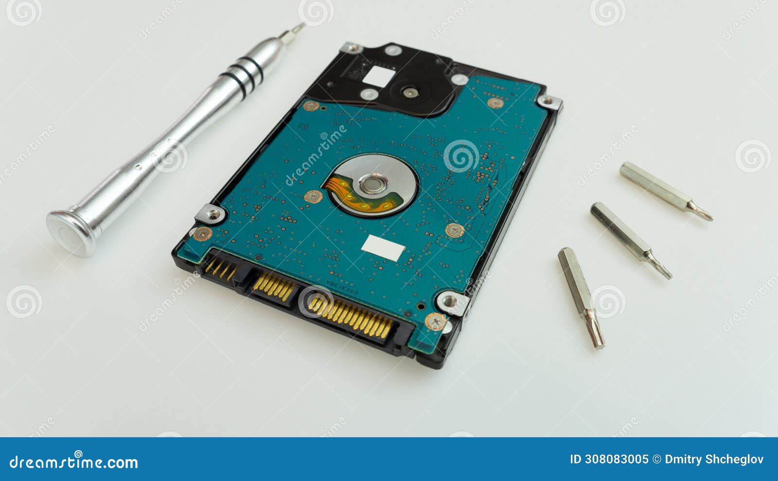 Hard Drive and Repair Tools Lie on a White Table. Computer Repair ...