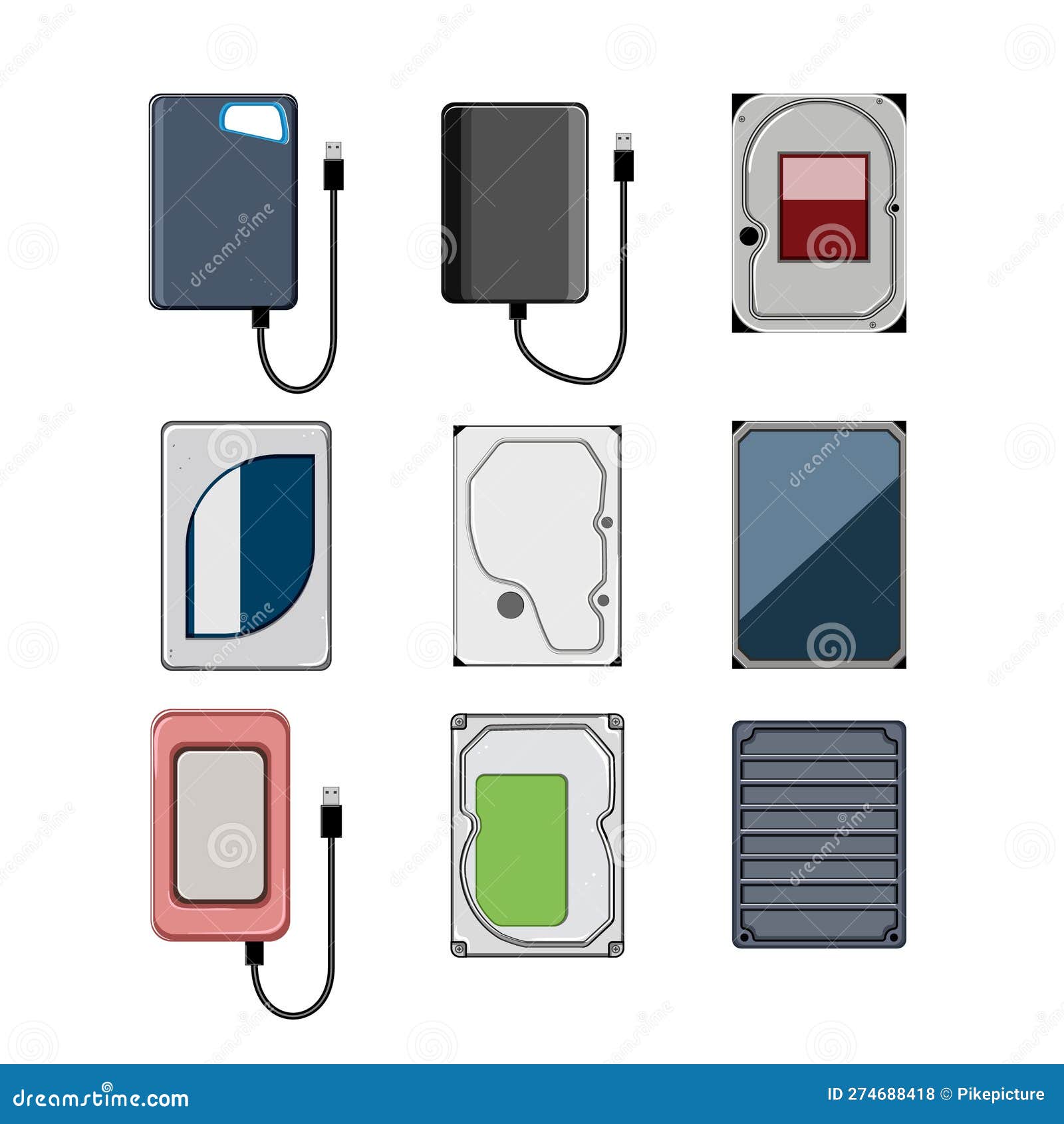 Hard Drive Set Cartoon Vector Illustration Stock Vector - Illustration ...