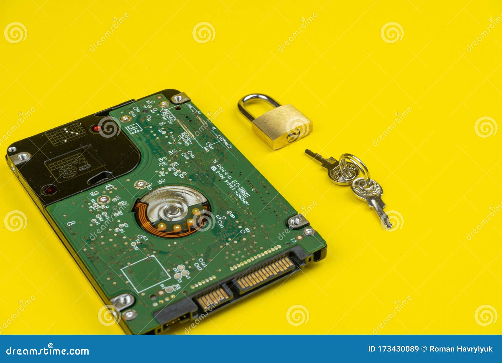 Hard Drive on a Yellow Background with a Lock and Keys Stock Image ...