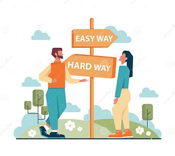Hard or Easy Path Choice Concept. Difficult Decision-making, Stock ...