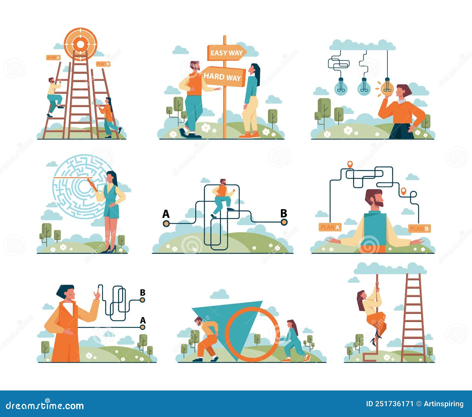 Hard or Easy Path Choice Concept Set. Difficult Decision-making, Stock ...