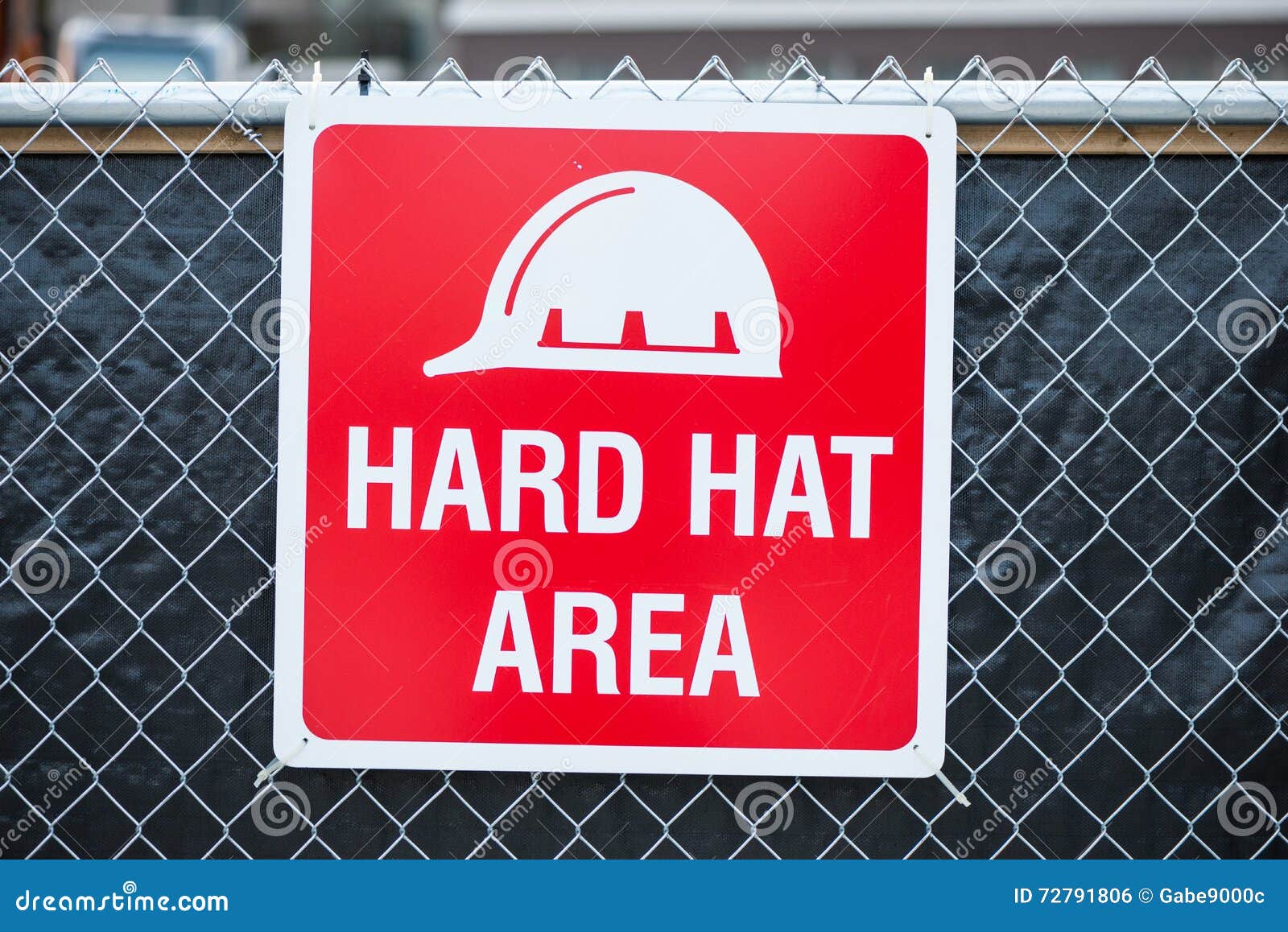 Hard hat area sign stock photo. Image of warning, fence - 72791806