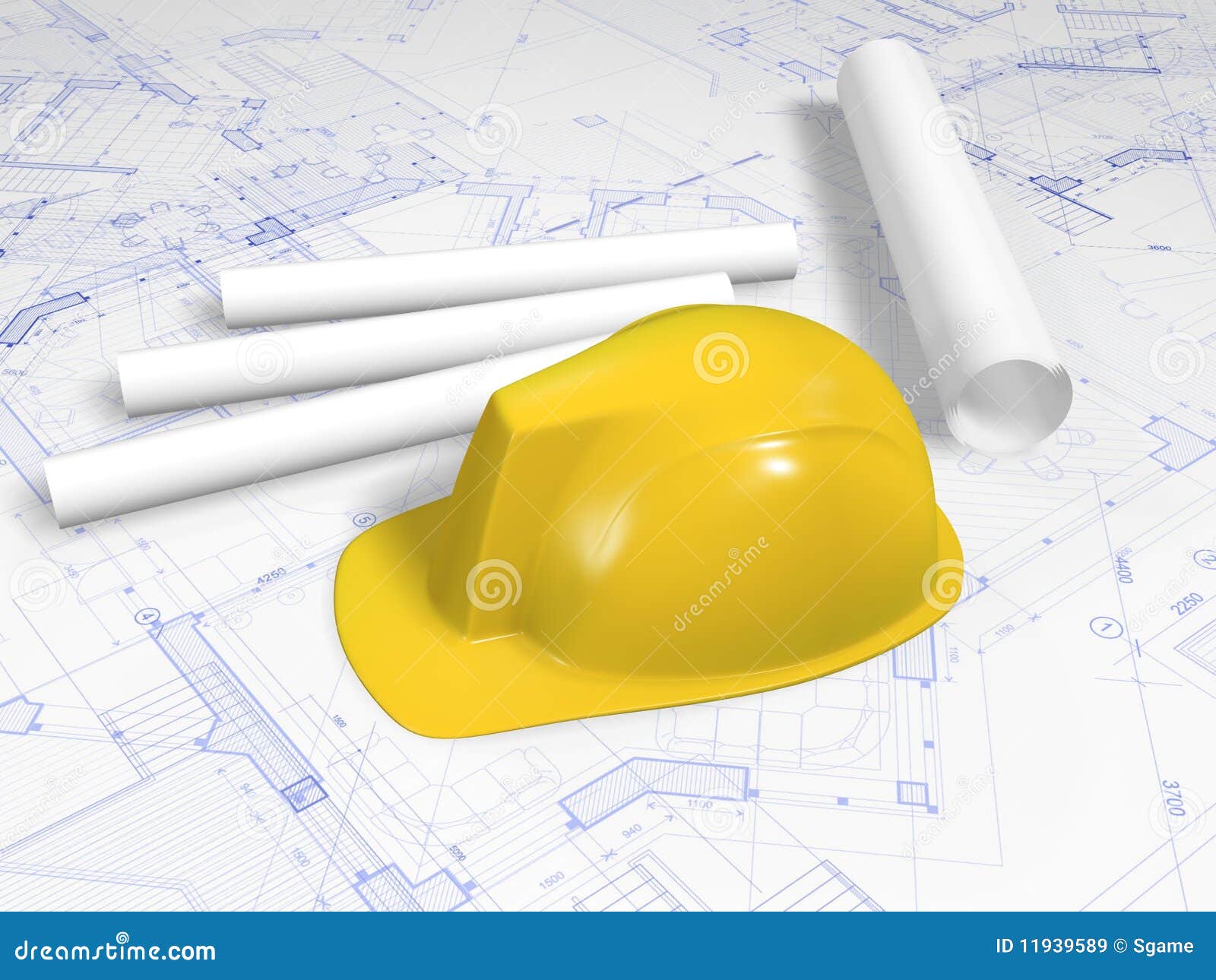 Hard hat and blueprint stock illustration. Illustration of decorating ...