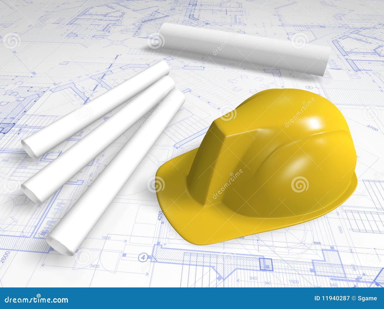 Hard Hat And Blueprint Royalty Free Stock Photography - Image: 11940287