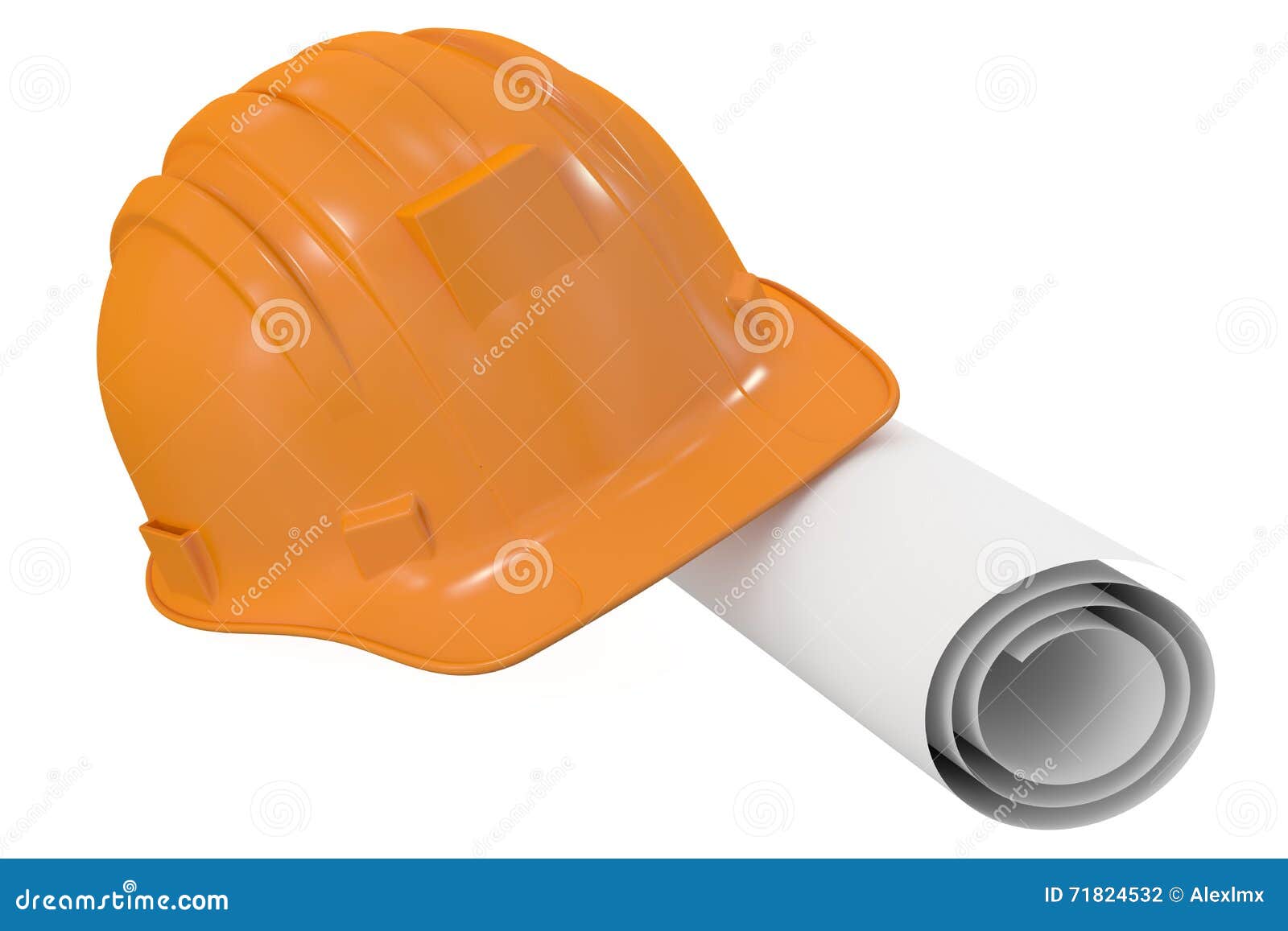 Hard Hat with Blueprint, 3D Rendering Stock Illustration - Illustration ...