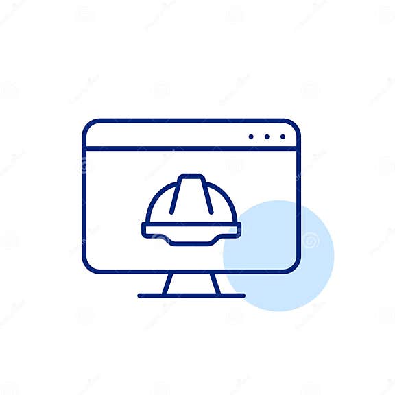 Hard Hat on Computer Monitor. Digital Coding and Web Development Tools ...