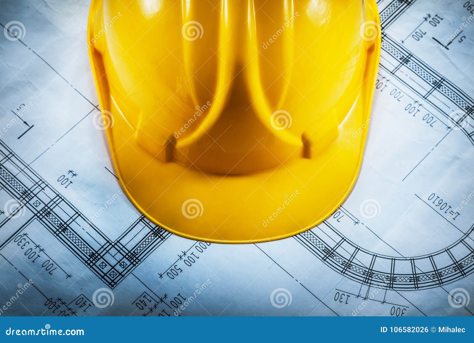 Hard Hat on Construction Drawing Top View Stock Photo - Image of ...