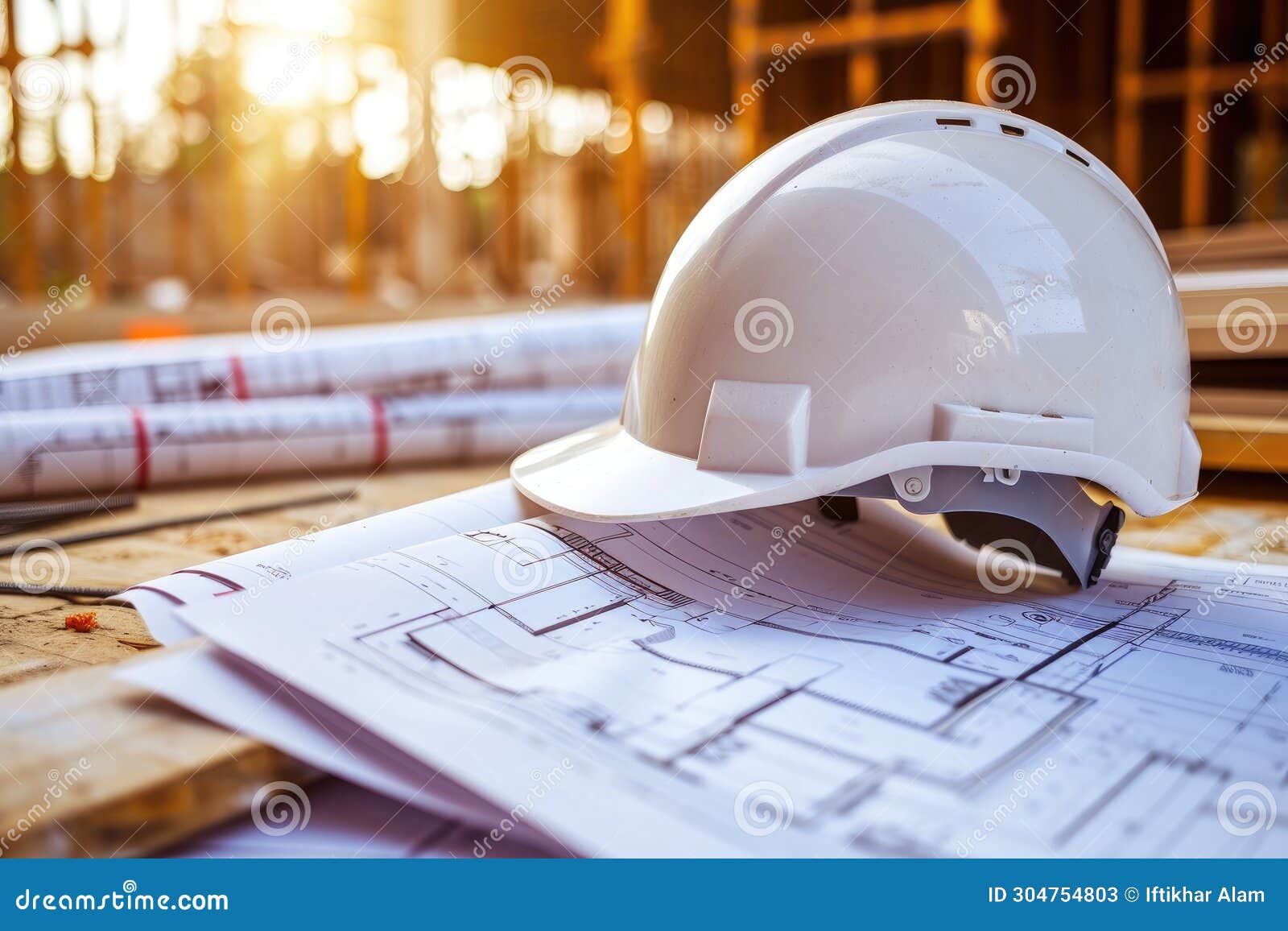 Hard Hat on Construction Plans, Safety and Planning for a Construction ...
