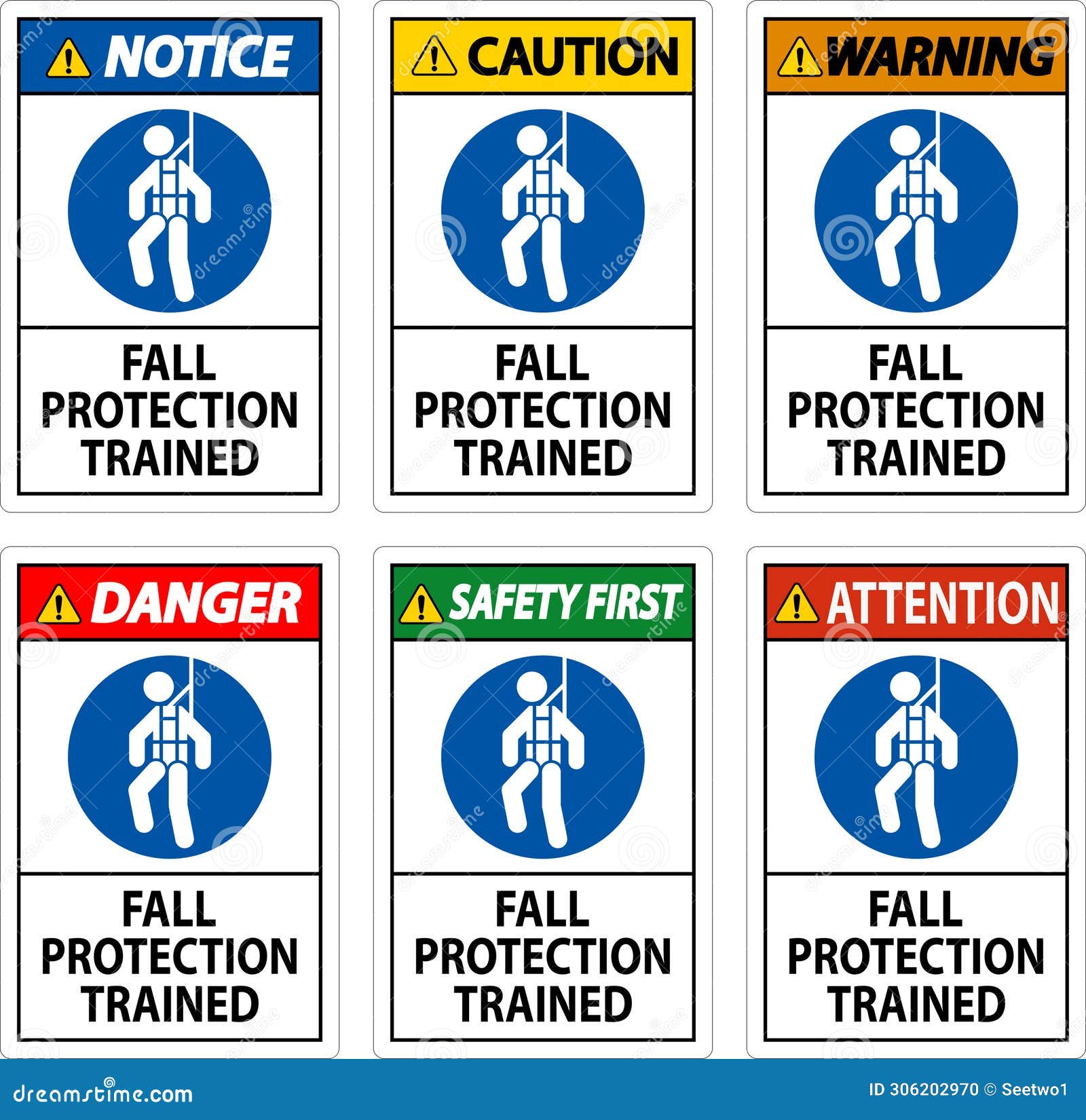 Hard Hat Decals, Caution Fall Protection Trained Stock Vector ...