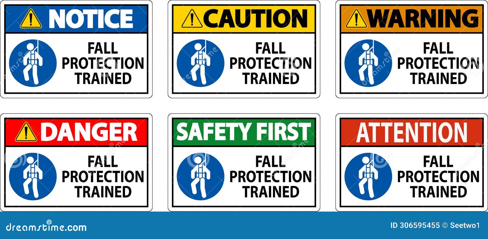 Hard Hat Decals, Caution Fall Protection Trained Stock Vector ...