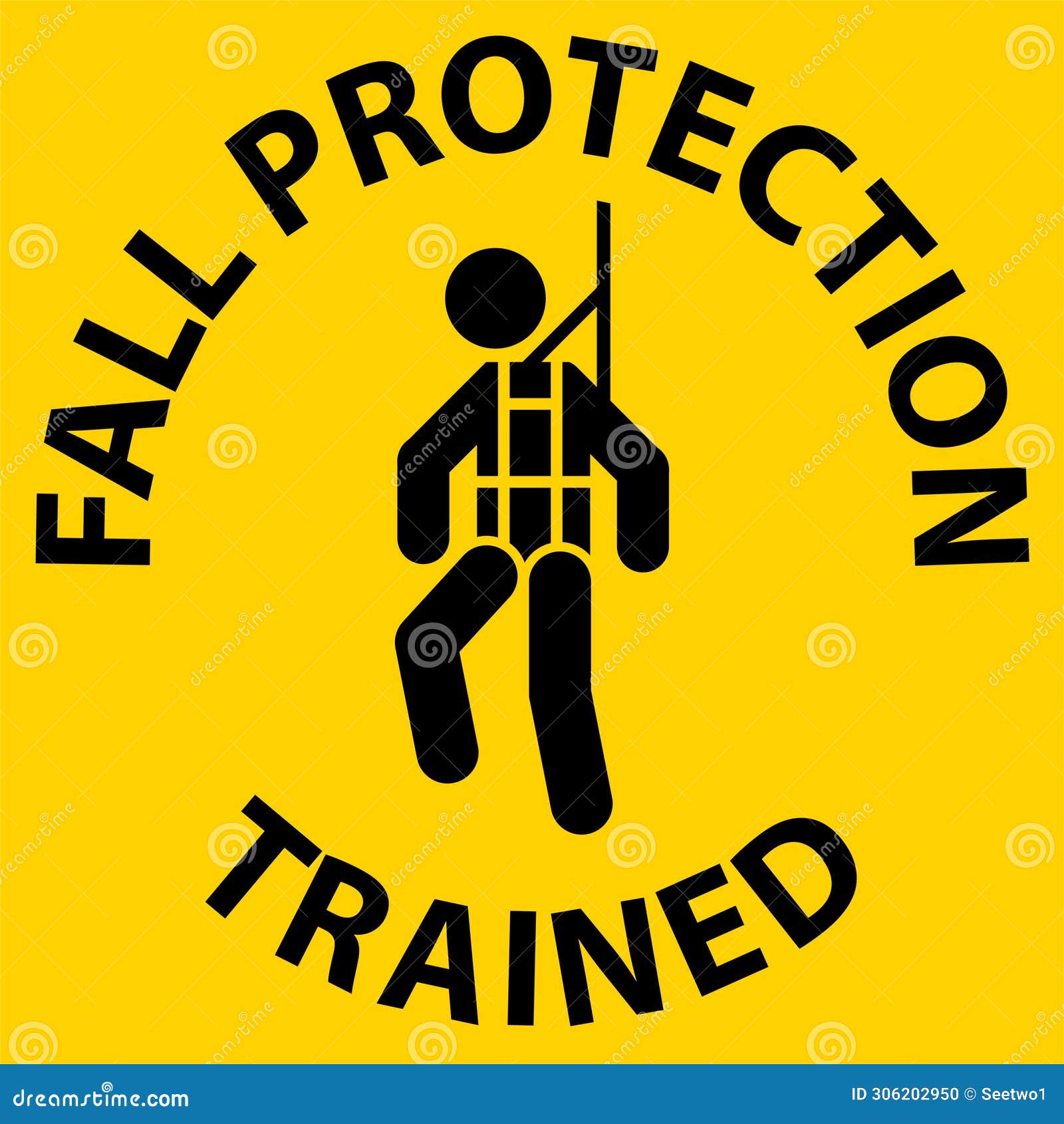 Hard Hat Decals, Caution Fall Protection Trained Cartoon Vector ...