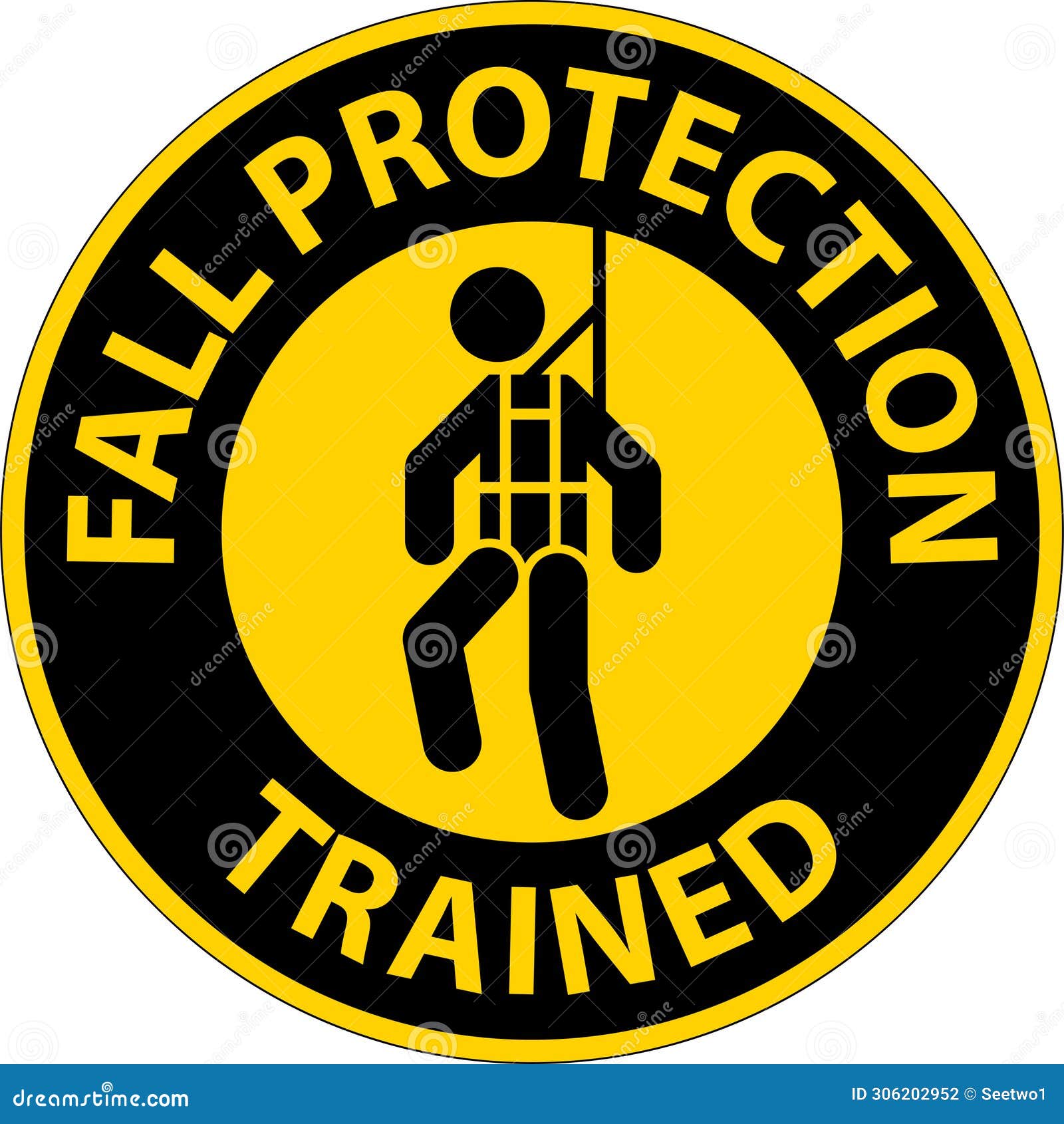 Hard Hat Decals, Caution Fall Protection Trained Cartoon Vector ...