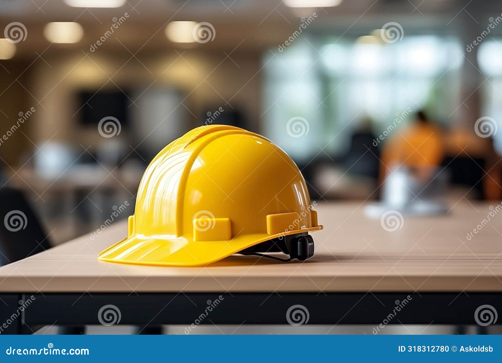 Yellow Hard Hat on the Desk in the Office. Industrial Background with ...